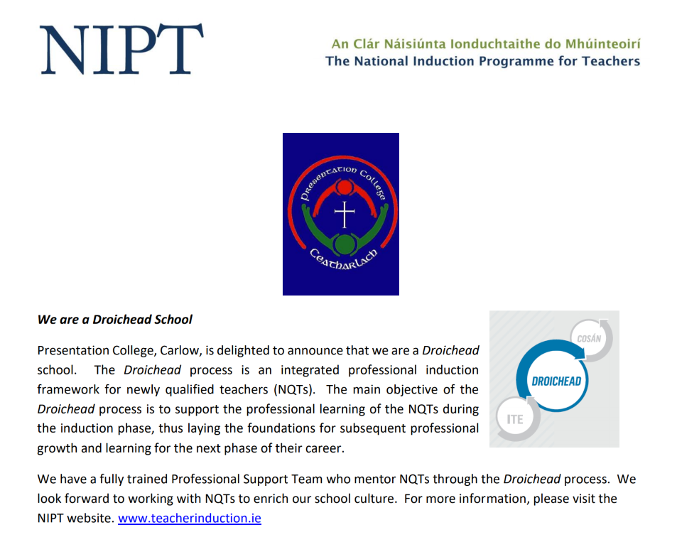 Presentation College, Carlow > School > Droichead